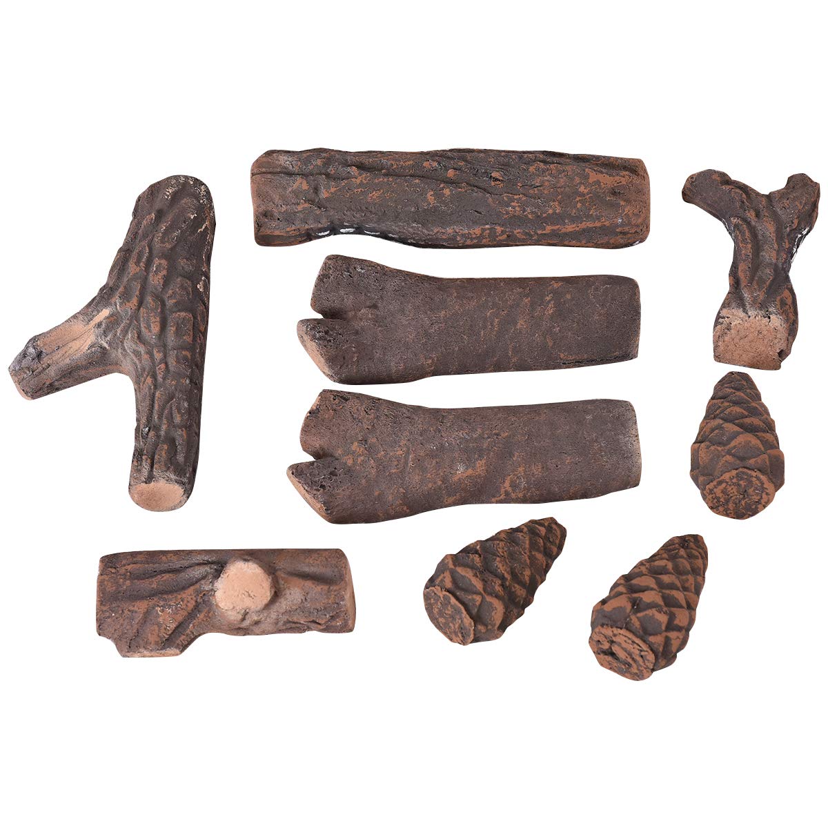 HAPPYGRILL Mini 2-9" inches Gas Fireplace Logs, 9 Piece Set of Ceramic Wood Logs for Indoor, Gas Inserts, Vented, Electric or Outdoor Fireplaces & Fire Pits (Ceramic)