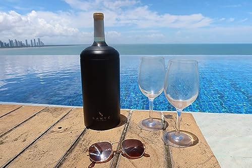 Wine Chiller & Stick - Keeps Wine & Champagne Chilled For Hours - Perfect Gift For Wine Lovers - Portable Insulator Includes Drip-Free Pourer and Aerator - Fits Most 750ml Bottles (Black)