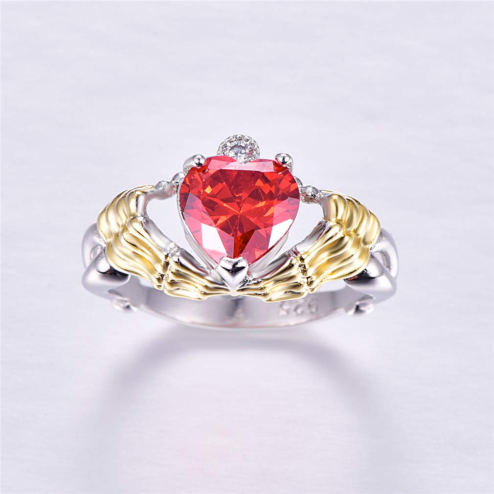 Honghu Heart Cut Garnet Rainbow Topaz 925 Sterling Silver Ring Women Engagement Statement Red #9
