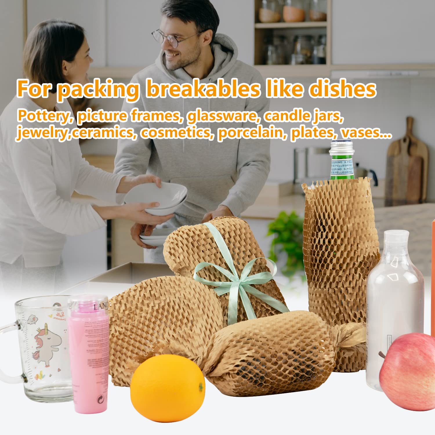 Honeycomb Packing Paper for Moving Dishes and Glassware 15"x98' Eco Friendly Packaging Bubble Cushion Wrap Roll Bulk Shipping Supplies for Packages Box Void Filler