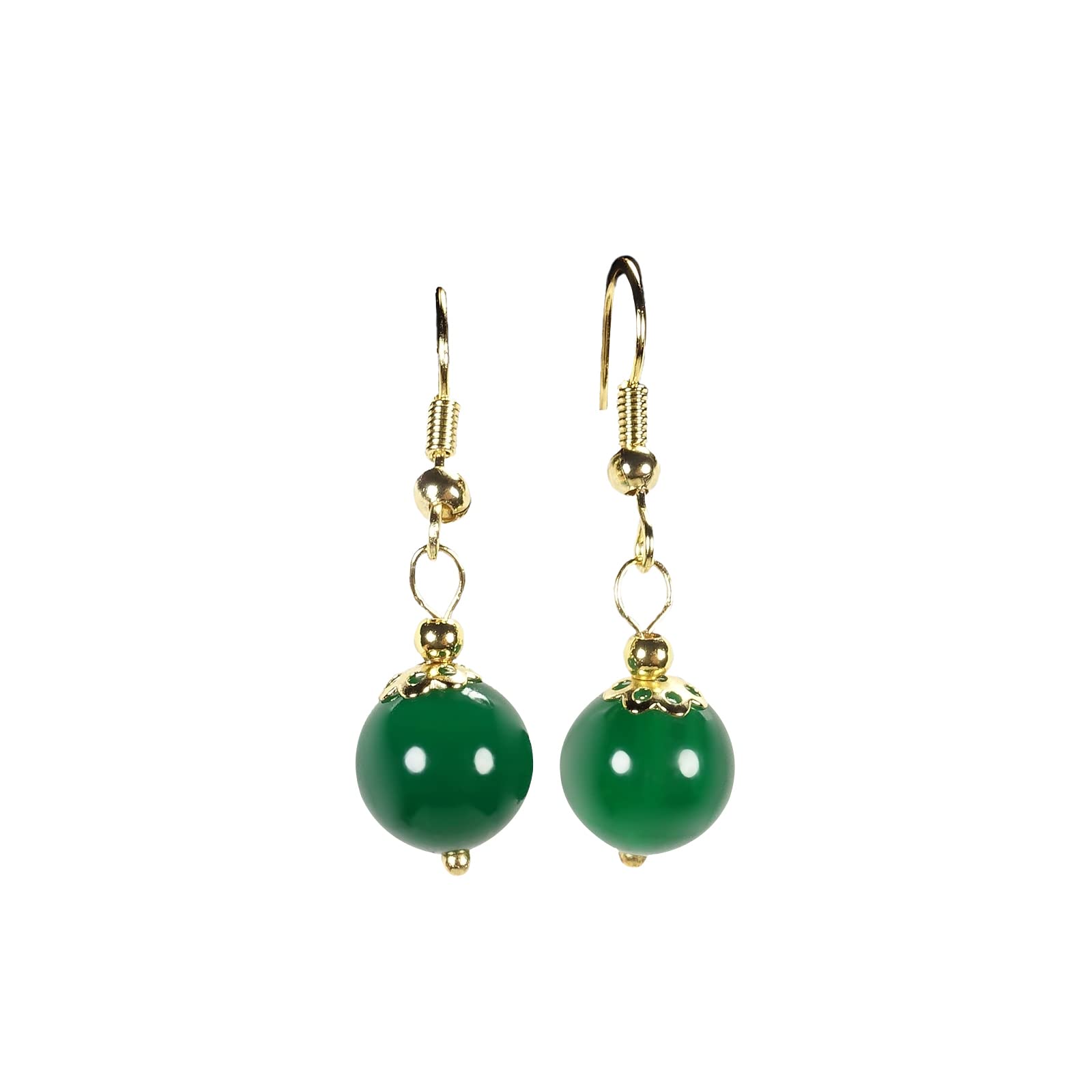 Jade Earrings for Women 18k Gold Green Ball Drop Dangle Earrings Gift for Graduation Anniversary