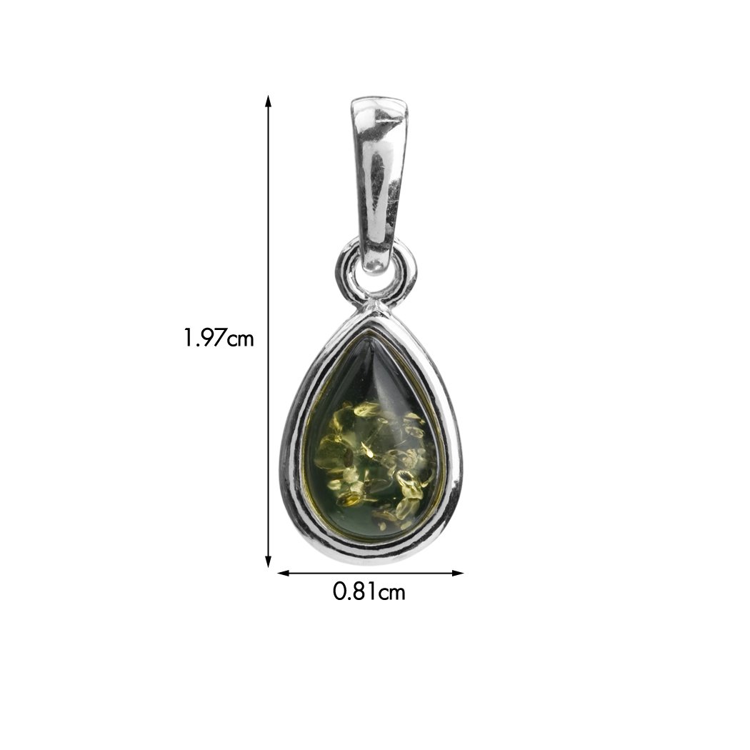 Ian and Valeri Co. Green Amber Sterling Silver Small Drop Pendant Charm.