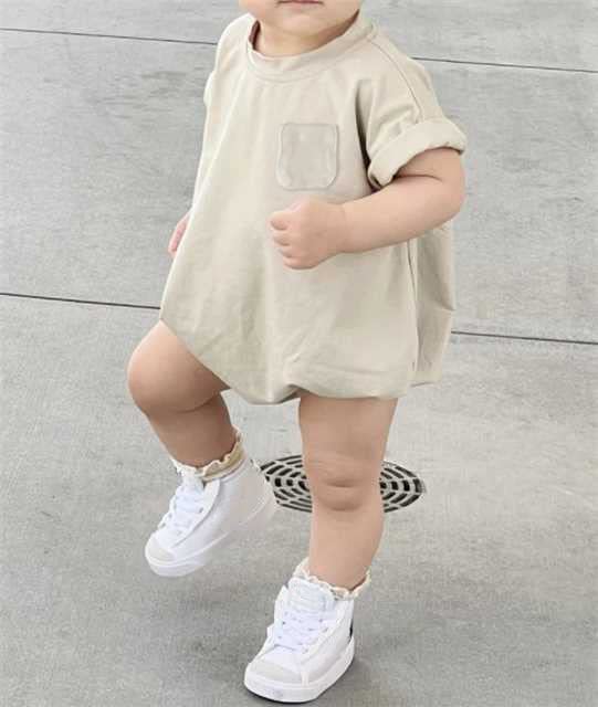 Hoanselay Newborn Infant Baby Boy Girl Basic Plain Pocket Long Sleeve Romper Bodysuit Tops Solid Fall Winter Outfit Clothes (A-Khaki long, 18-24 Months)