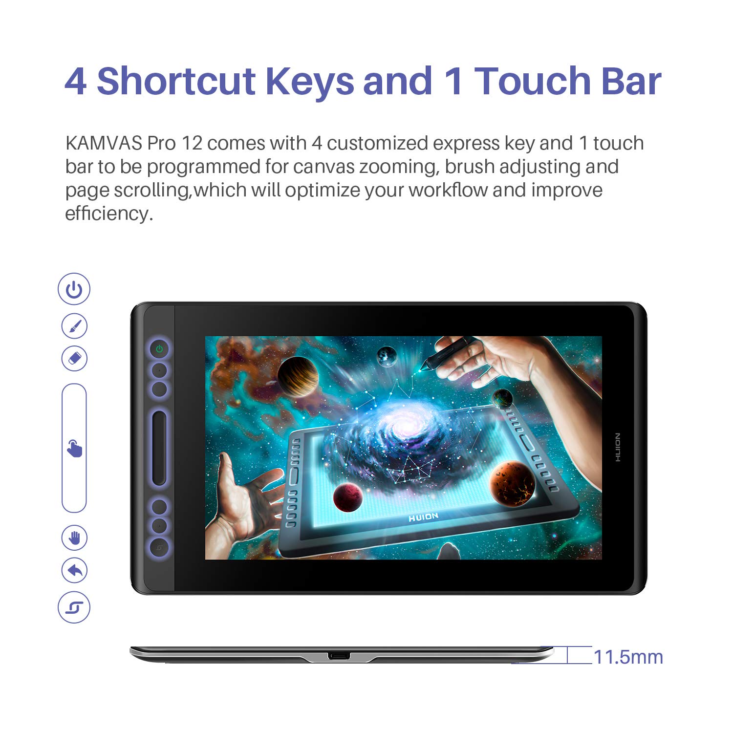 HUION KAMVAS Pro 12 Graphics Drawing Tablet with Screen Full Laminated Tilt 8192 Pen Pressure Battery-Free Stylus Adjustable Stand Compatible with Windows/Mac/Linux, 11.6 Inch Pen Display