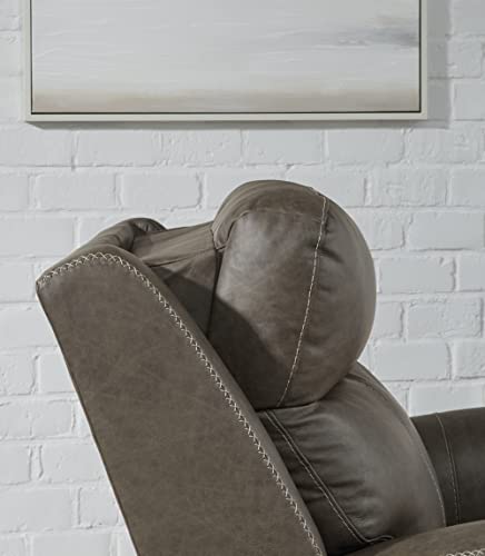 Signature Design by Ashley Roman Contemporary Tufted Leather Power Reclining Loveseat with Console and Adjustable Headrest, Gray