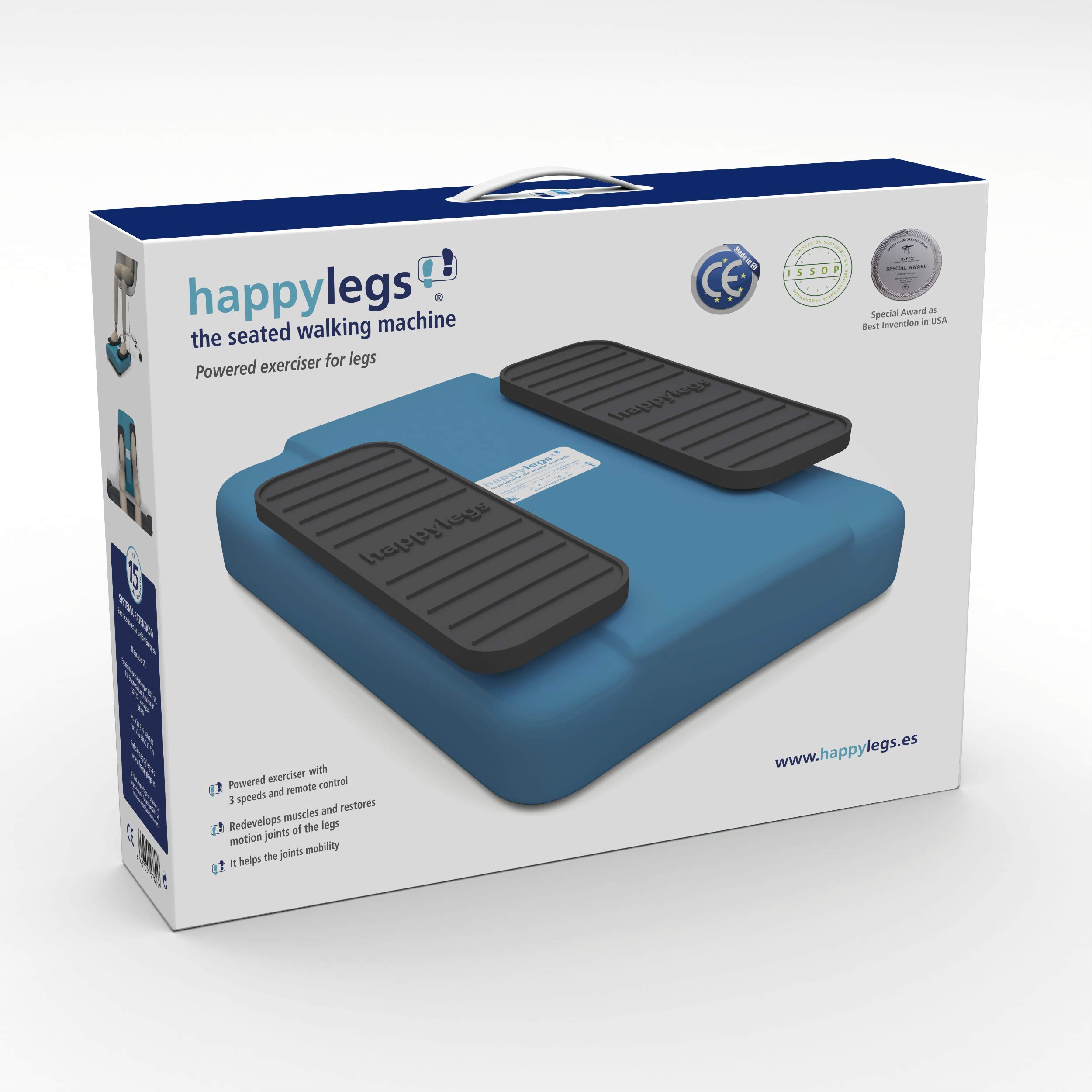 Happylegs Leg Exerciser While Sitting, with Remote Control for Seniors and People of All Ages for Rehabilitation and Stimulates Blood Circulation - Blue - Made in Spain