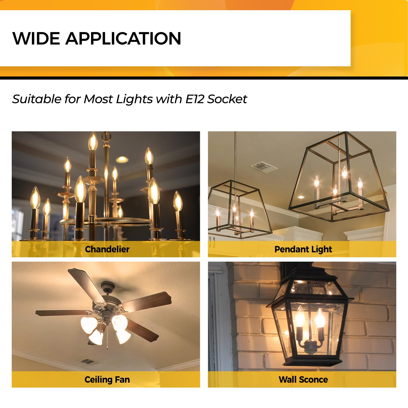 Hizashi Candelabra LED Light Bulbs 25 Watt, Dimmable Chandelier Light Bulbs, 90+ CRI, 200LM, Soft Warm White 2700K, E12 LED Bulb, B10 LED Candle Bulbs, UL Listed, 12 Pack