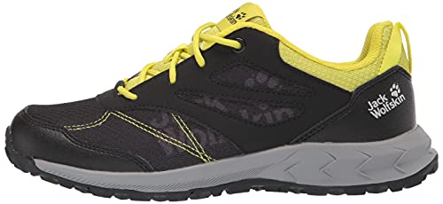 Jack Wolfskin Woodland Low Hiking Shoe Boot, Black/Lime, 2 US Unisex Big Kid