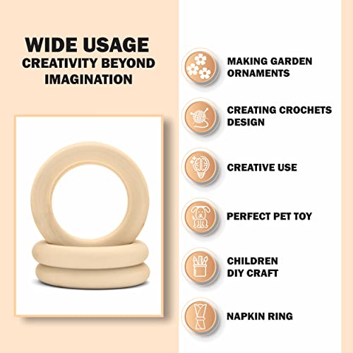 WUUDAR 20Pcs Wooden Rings for Crafts, 55mm - Smooth Unfinished Macrame Rings β Durable & Lightweight Wood Rings for Jewelry, DIY Making, Crafts & Home Decor