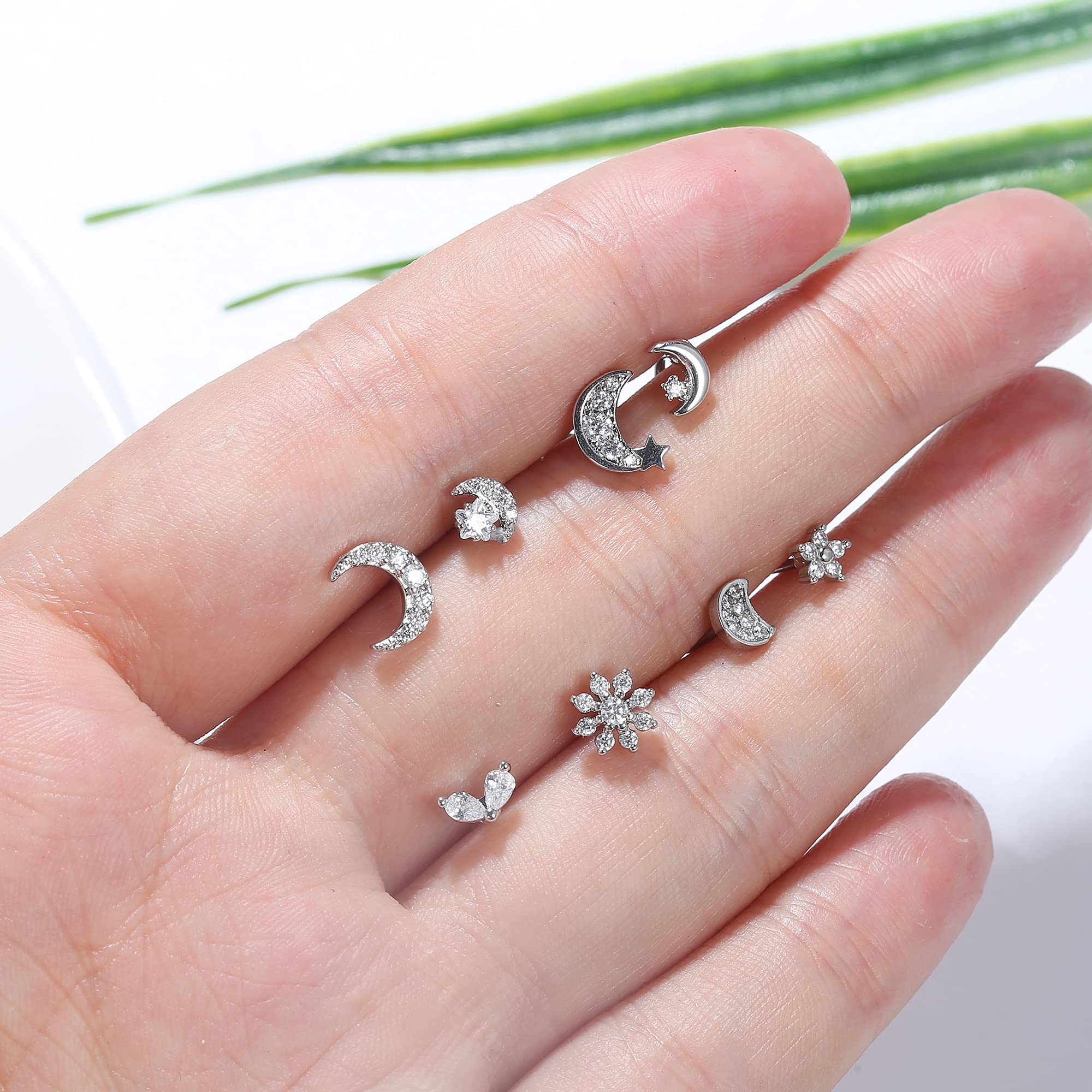 IRONBOX 8Pcs 20G Stainless Steel Nose Rings Stud Moon Star L Shaped Nose Rings Snowflake Nose Stud Screw Nose Rings Flower Nose Stud For Women Men