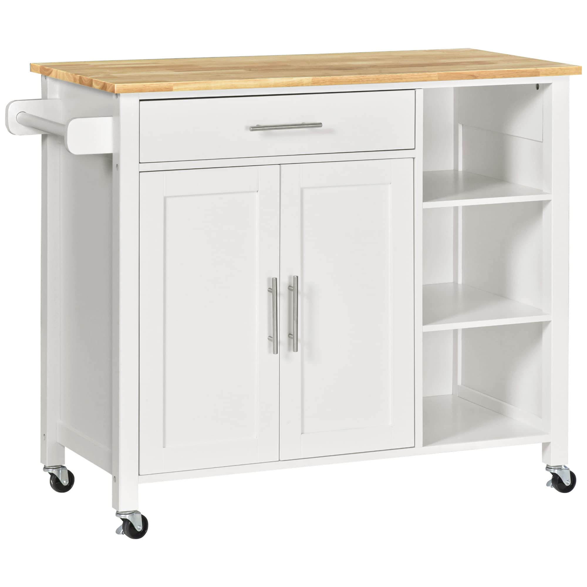 HOMCOM Wooden Rolling Kitchen Island on Wheels, Kitchen Cart with Drawer for Dining Room, White