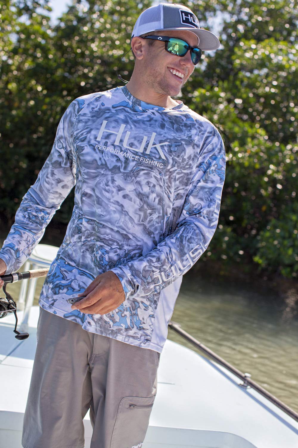 Huk Men's Pursuit Camo Vented Long Sleeve 30 UPF Fishing Shirt, Mossy Oak Hydro Standards, X-Large