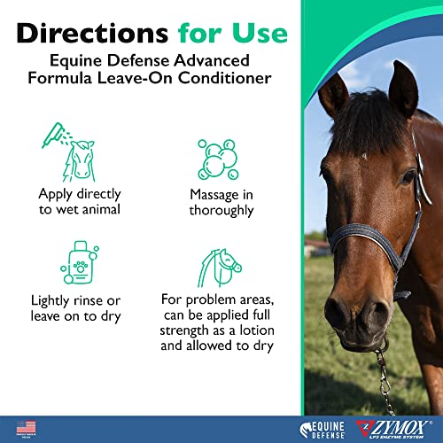 Zymox Equine Defense Advanced Formula Leave-On Conditioner, 12oz. β Horse Coat Care: Detangles, Soothes, & Moisturizes Skin, Mane & Tail