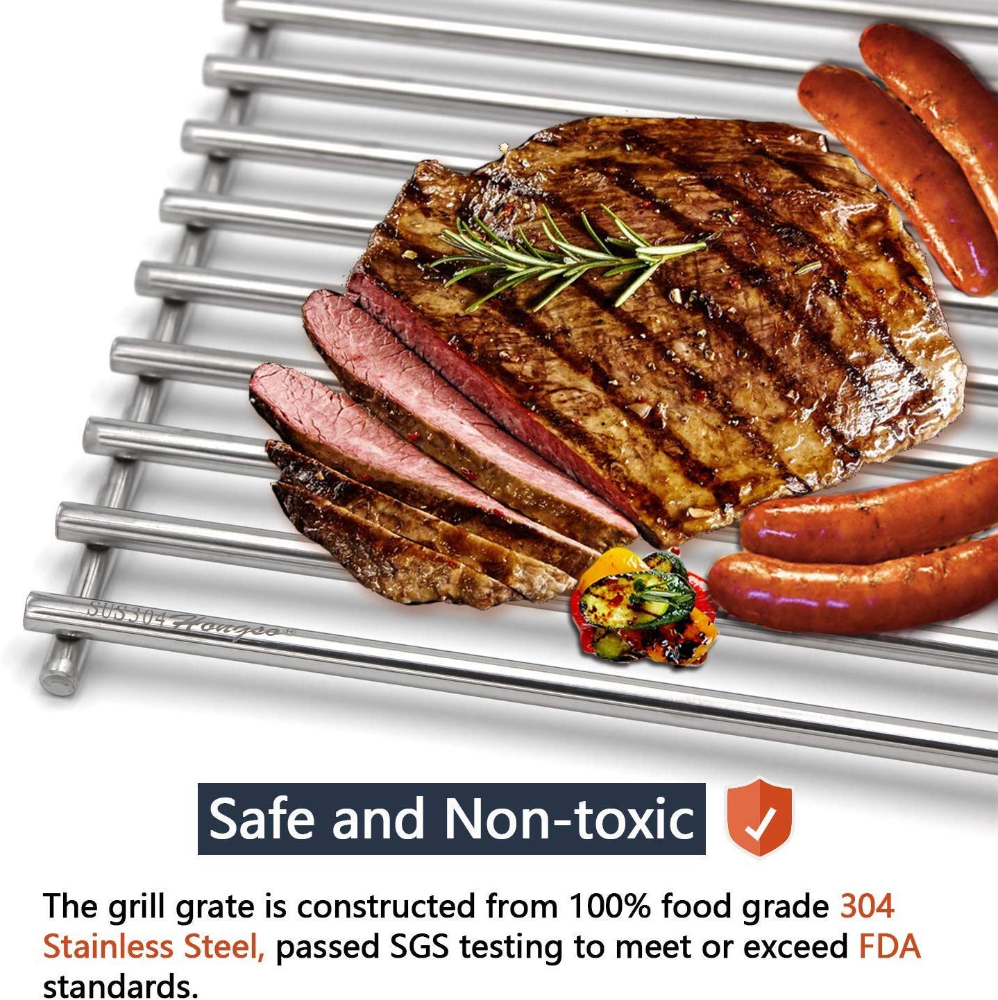 Hongso 19 1/4" SUS304 Stainless Steel Cooking Grid for Gas Grill Brinkmann, Charmglow, Costco, Jenn Air, Members Mark, Nexgrill, Perfect Flame and Other Grill Grates Replacement, 3 pieces SCI1S3