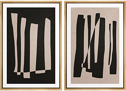 SIGNWIN Framed Canvas Print Wall Art Set Black Brown Geometric Polygon Stripes Abstract Shapes Illustrations Modern Art Minimal Boho Relax/Calm for Living Room, Bedroom, Office - 16"x24"x2 Natural