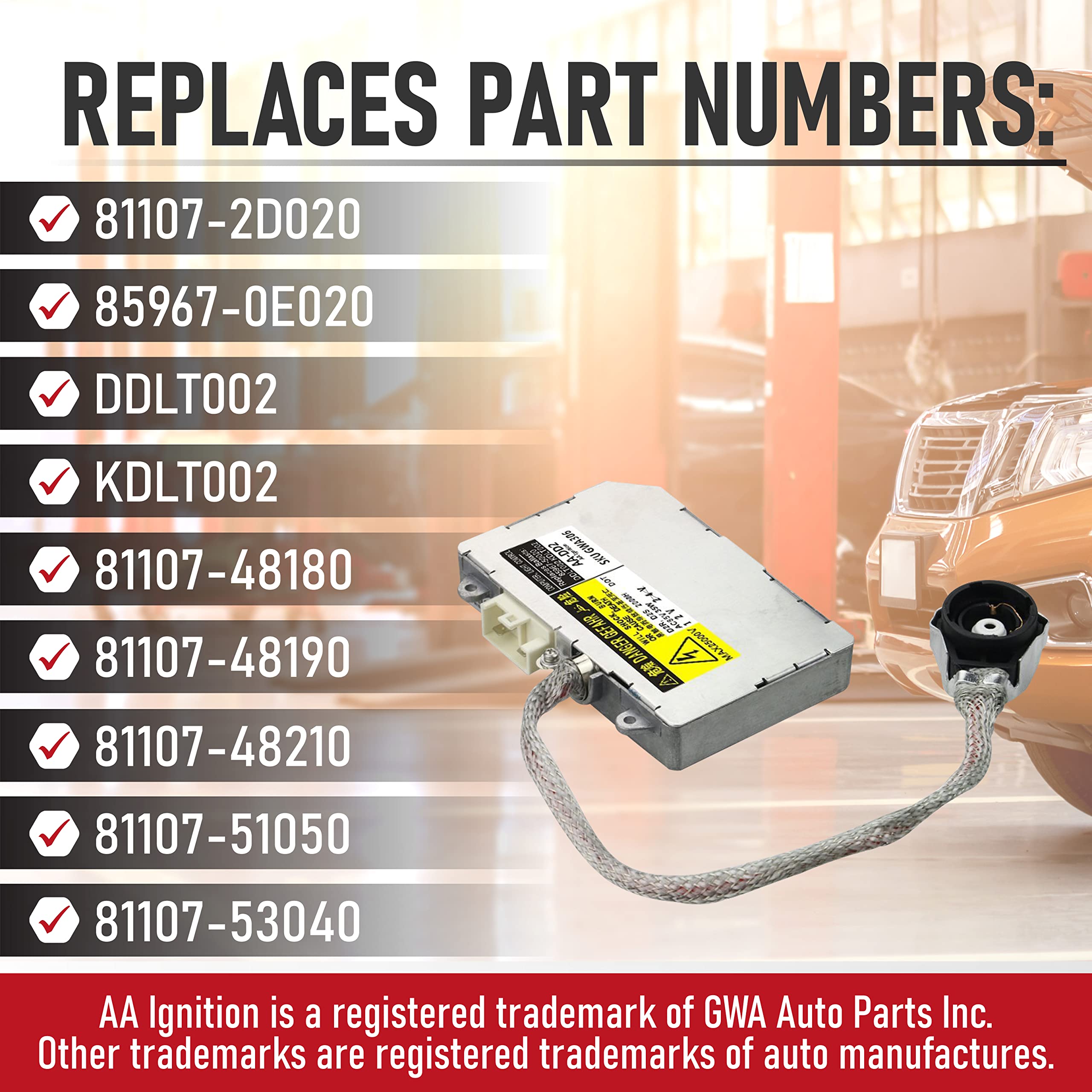 HID Ballast with Ignitor - Headlight Control Unit Module - Replaces 85967-0E020, 81107-2D020, DDLT002, KDLT002 - Compatible with Toyota & Lexus Vehicles - Prius, Avalon, Sienna, ES300, ES330, LS430
