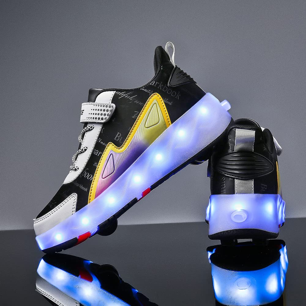 HHSTS Boys and Girls Flash Rechargeable Four-Wheeled Roller Derby Skates Easy to Learn and More Balanced Birthday