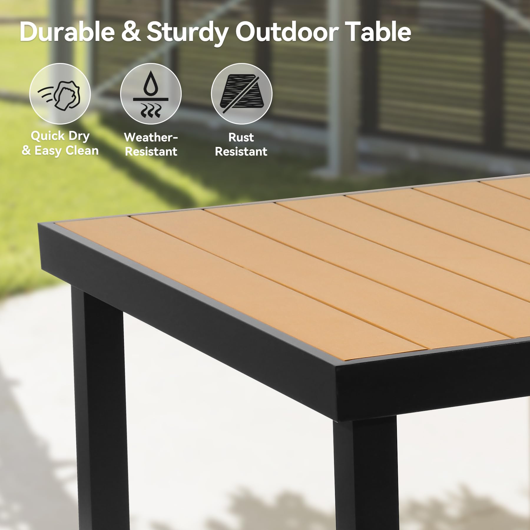 Haquatisol Outdoor Dining Table for 8 Person, Patio 75β Rectangular Aluminum Metal Long Table with Woodlike Tabletop for Garden, Lawn, Yard