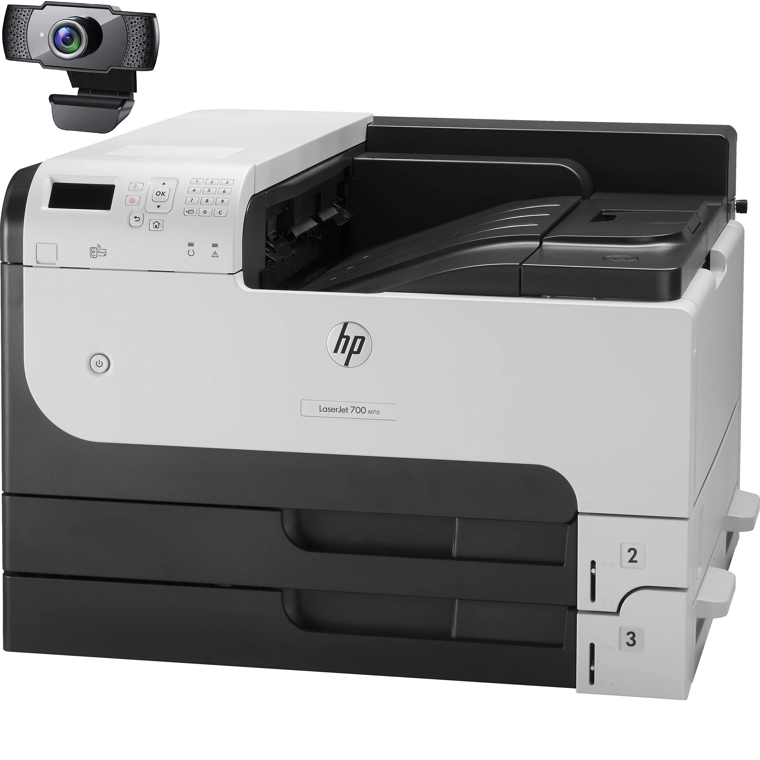 HP Laserjet Enterprise 700 M712dn Single-Function Wired Monochrome Laser Printer - Print - 2" 4-line LCD, 40 ppm, 1200 x 1200 dpi, 12.3 x 18.5, Auto Duplex Printing, Ethernet, Cbmou External Webcam