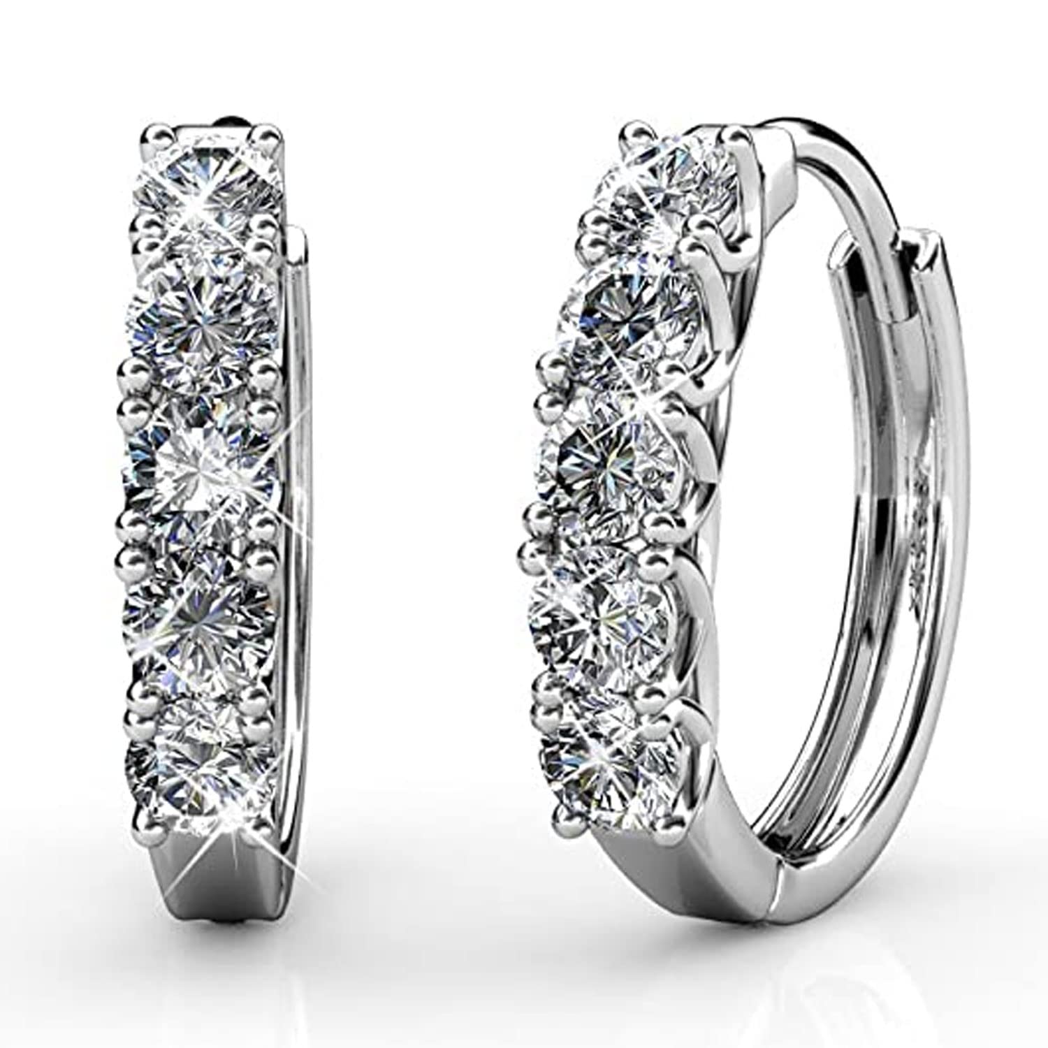 Hoop Loop Earrings Dangle 18K White Gold Plated with Crystal Sparking Gift for Wife Mother Gift for Women Xmas Christmas Gift (HOOP3)