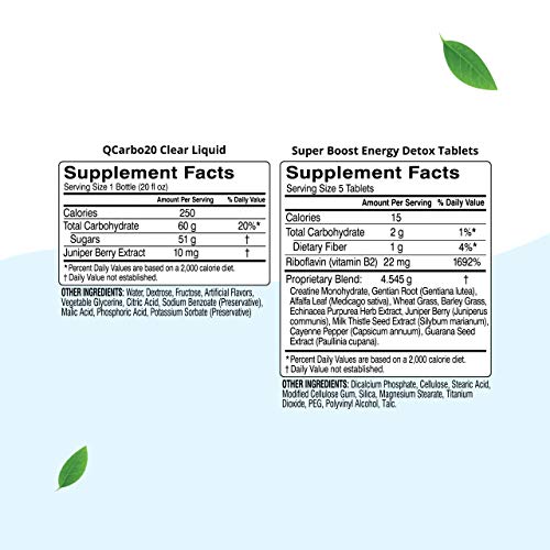 Herbal Clean QCarbo 20 Same-Day Premium Detox Drink, Strawberry Mango Flavor, 20 Fl Oz, and Tablets, 5 Count