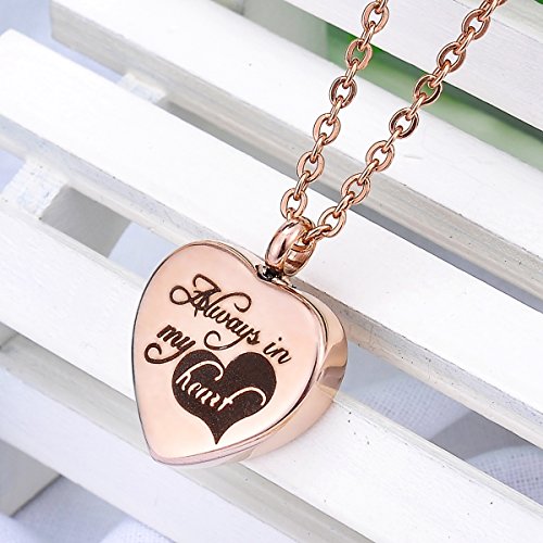 HooAMI Cremation Jewelry Always in My Heart Memorial Urn Necklace Rose Gold Plated