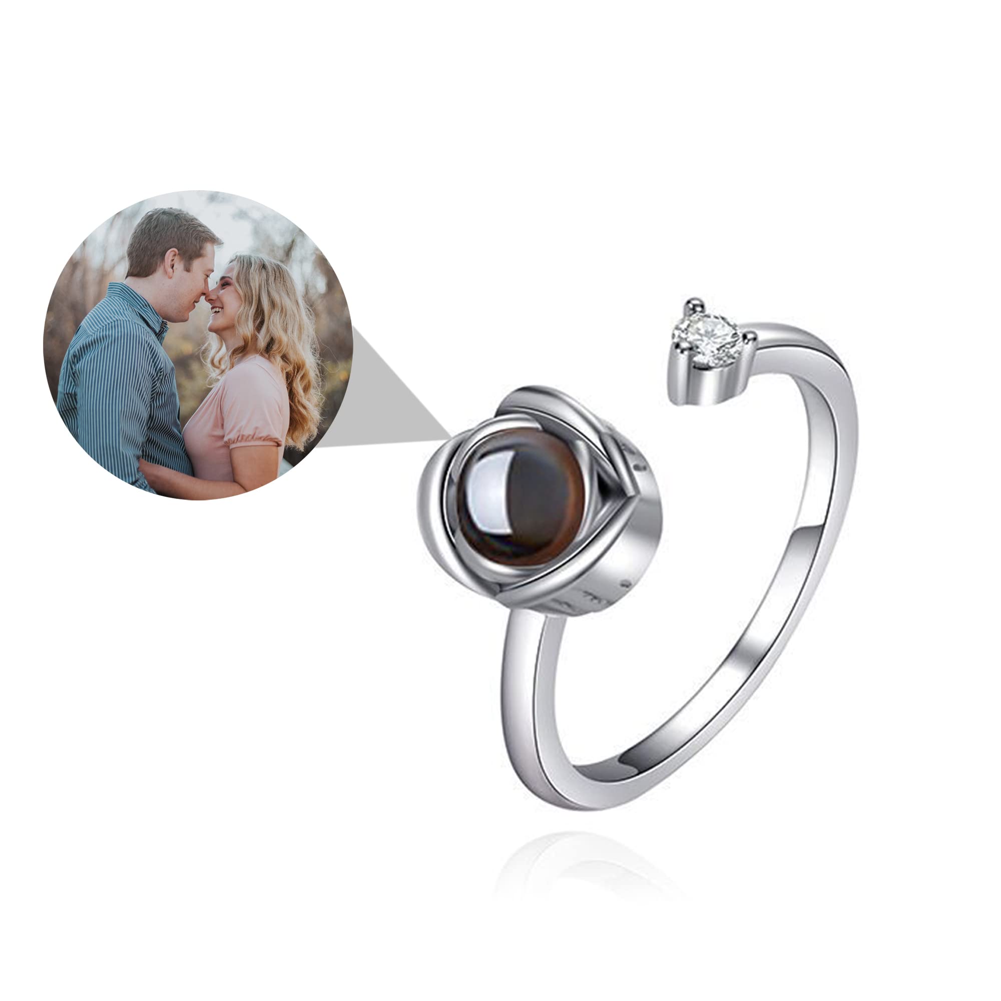 kindsnice Custom Photo Ring Personalized Projection Ring I Love You Ring 100 Languages Promise Ring 925 Sterling Silver Rose Shaped Engagement Ring Romantic Gift for Women
