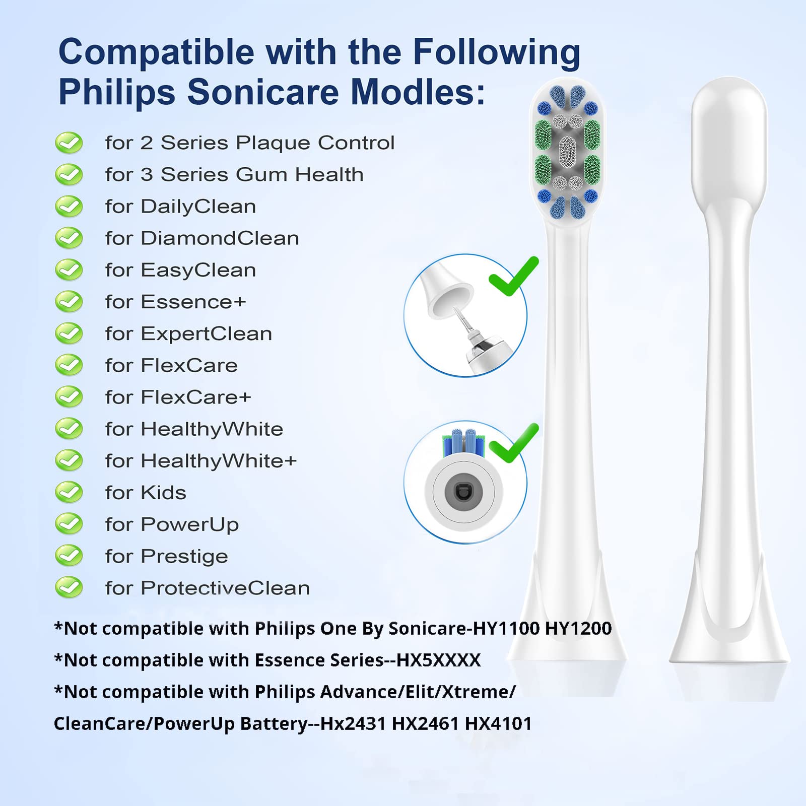 Replacement Toothbrush Heads for Philips Sonicare Replacement Heads, Electric Brush Head Compatible with Sonic Care DiamondClean ProtectiveClean for HX 3x/6x/9x with Hygienic Cap, 8 Pack