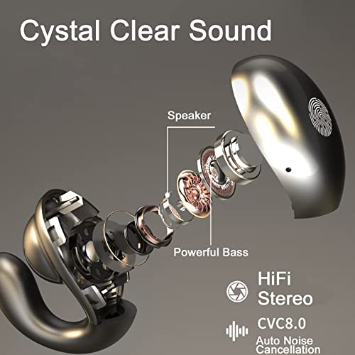 Touch Control Wireless Earbuds with Earhooks Bone Conduction Headphones Waterproof Bluetooth Open Earbuds Earpiece Noise Canceling Headset Sports Bluetooth 5.3 Earphones Headset for Cycling Driving