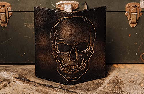 House of Jack Co. SKULL Long Wallet For Men | Full Grain Leather with Hand Burnished Finish | Long Bifold Wallet | Rodeo Wallet | Biker Gift