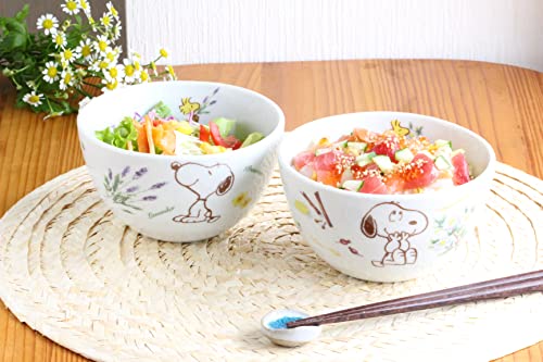 シミズ陶業(Shimizutougyou) Shimizu Pottery Herb Forest Snoopy Bowl, Set of 2, White