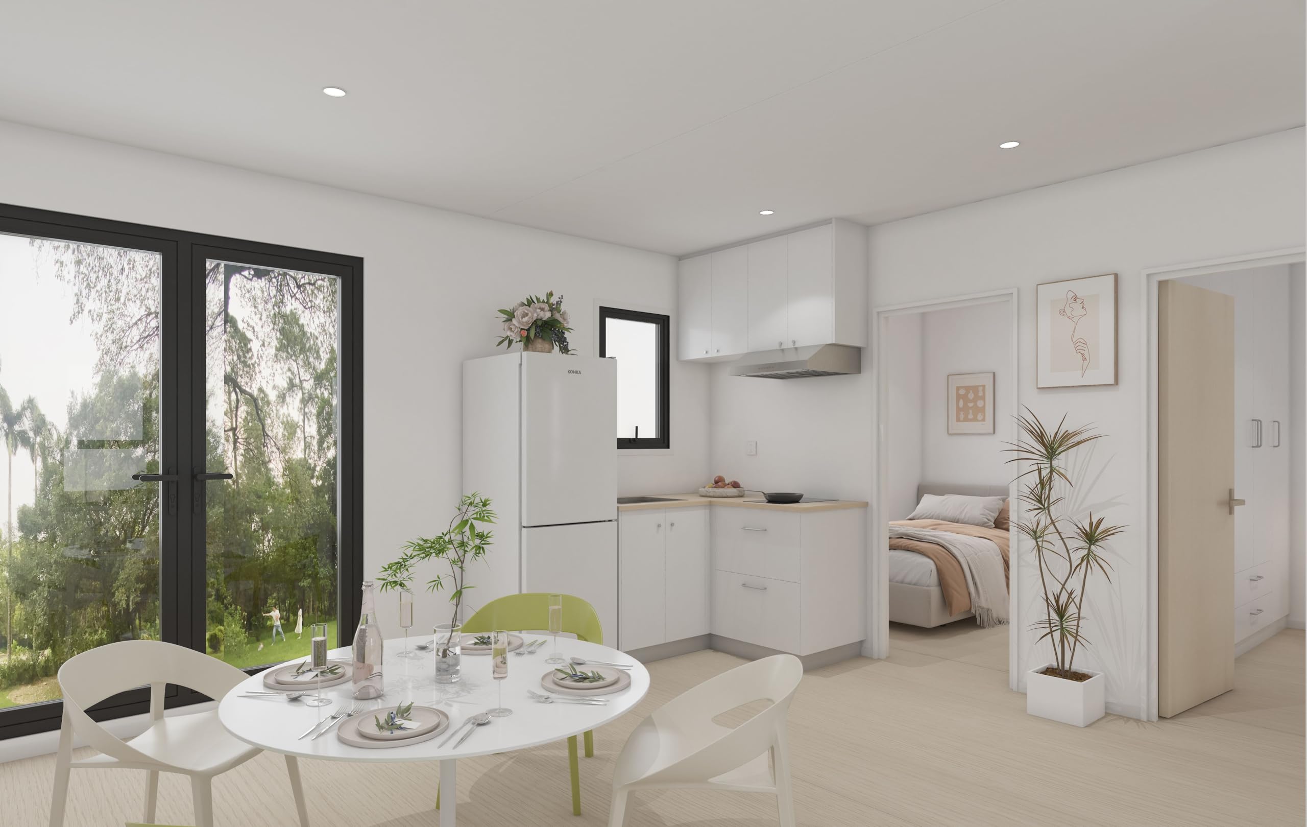 Portable Prefabricated Container Home I Portable House 39m² Featuring 2 Beds, 1 Bath, Living Room, Kitchen,Toilet with Spacious Terrace/Balcony I Mobile Expendable House for Multi Purposes