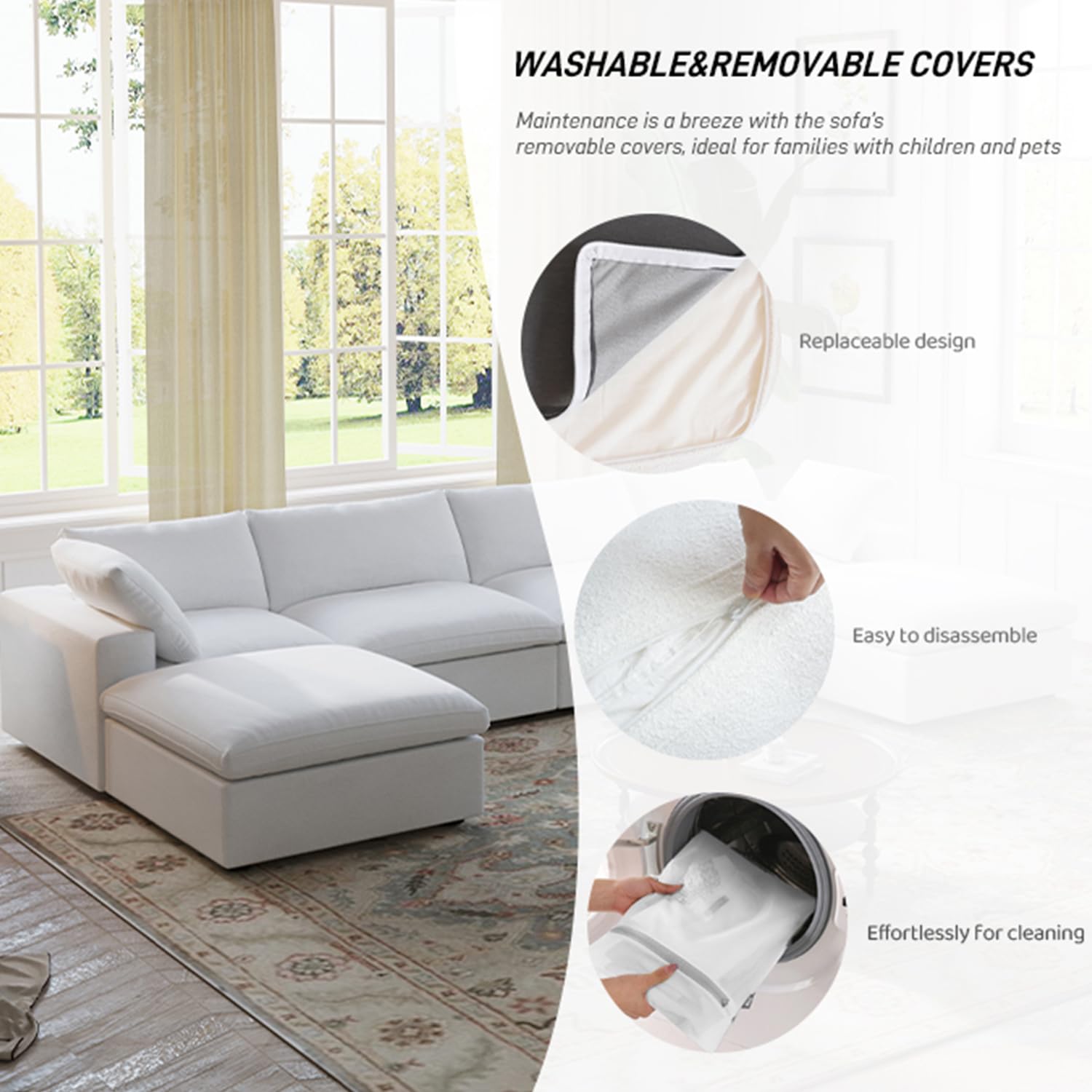 WJShome Love Seat Sofas,Down Filled Modular Sectional Sofas for Living Room,Cushion Covers Removable, Customizable Modular Sectional Couch for Apartment(White)