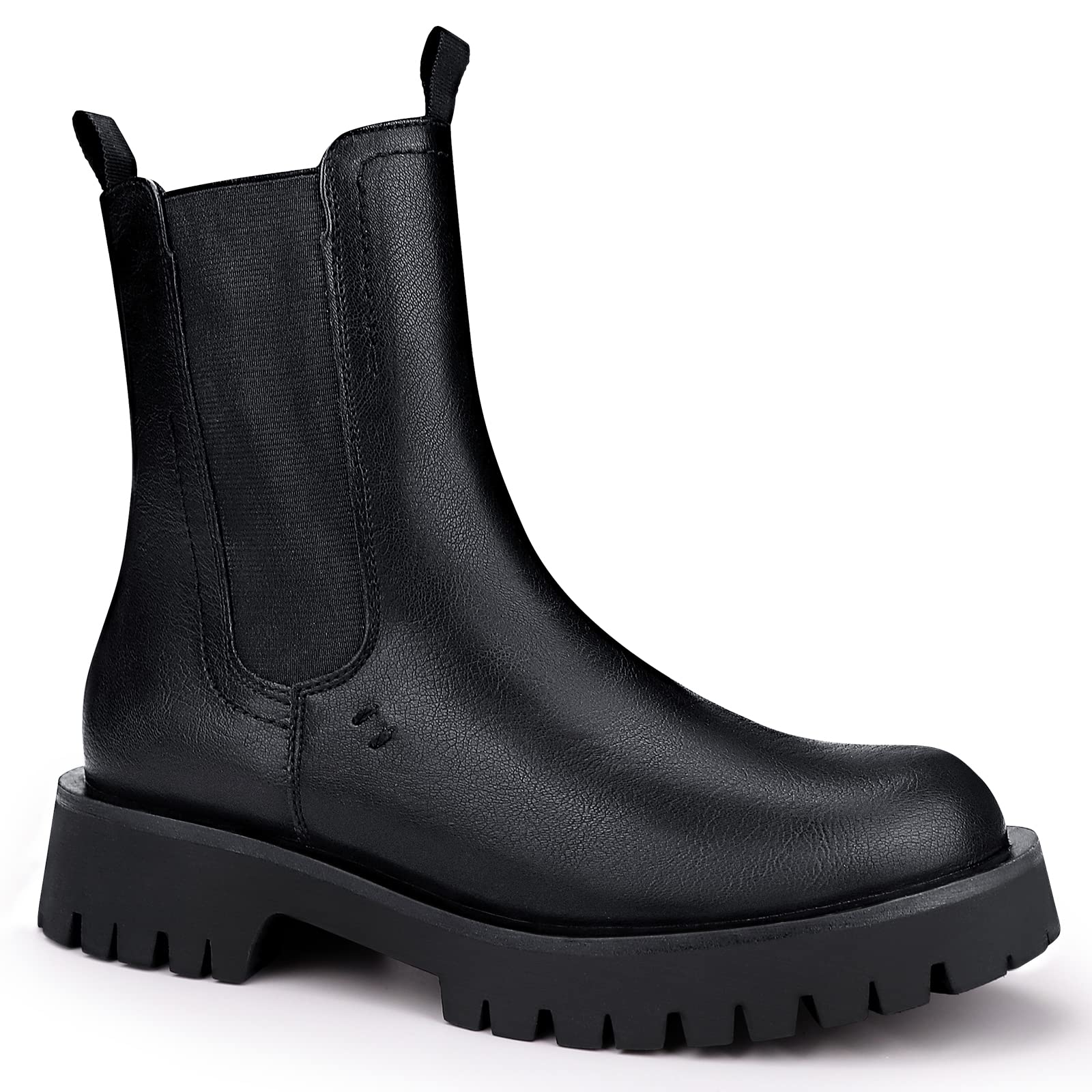 ISOMEI Women's Chelsea Boots Ankle Boots For Women Platform Chunky Heel Lug Sole Elastic Slip on Chelsea Booties(Black,8)