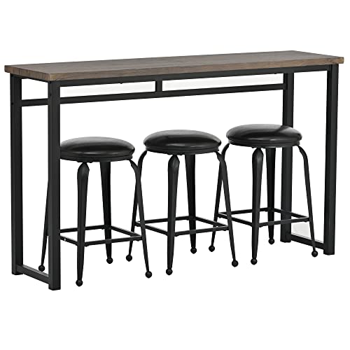Goozio Chairs 4-Piece Industrial Counter Height Dining Set, 60'' Extra Long Kitchen Pub Table with 3 Bar Stools for Room Bistro,Brown+Black, OneSize