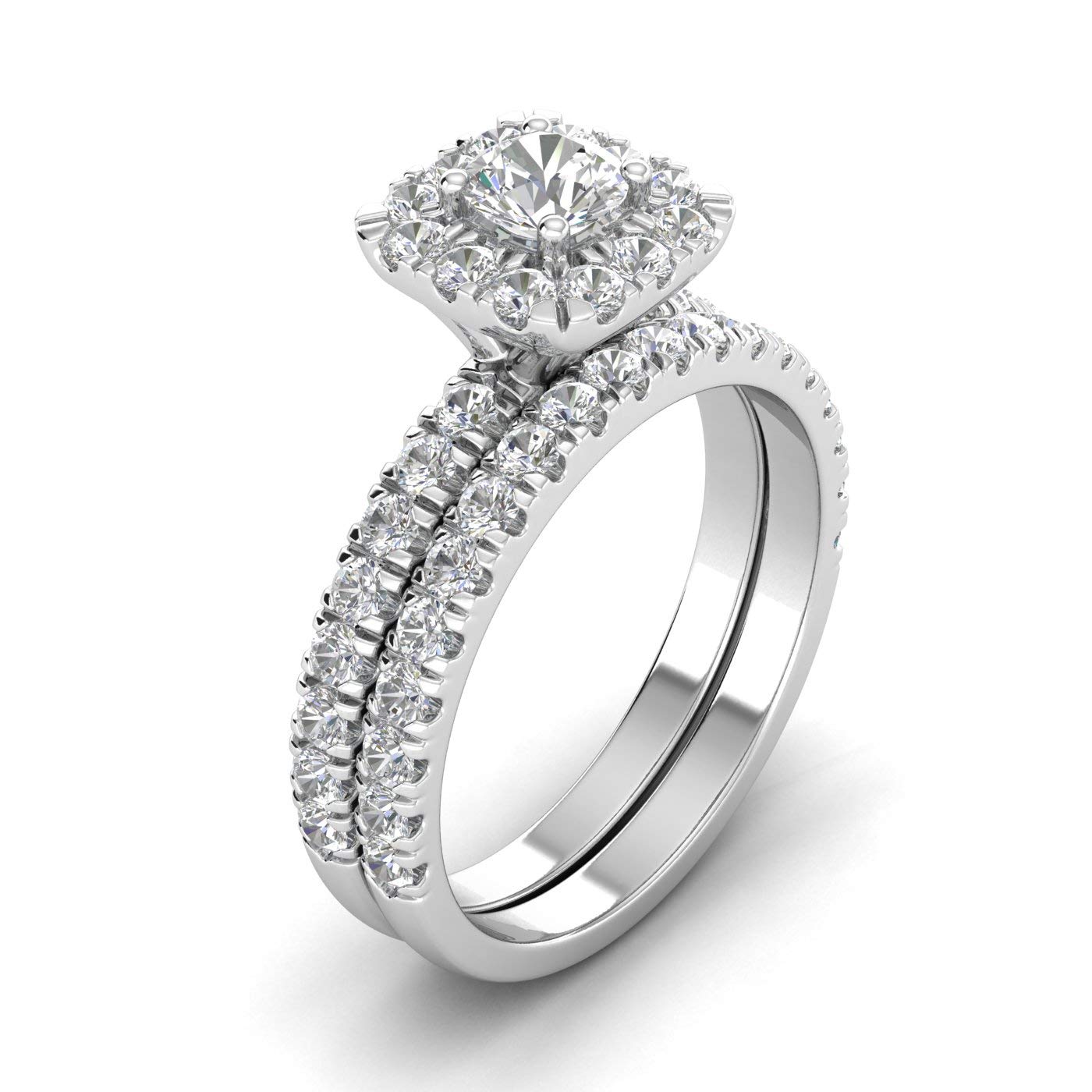 IGI Certified 1.50 Carat TW Diamond Halo Engagement Ring Bridal Sets For Women's in 10k White Gold (G-H, I2-I3)