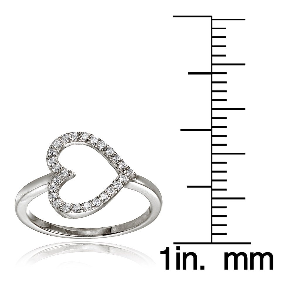 Hoops & Loops Sterling Silver Cubic Zirconia Sideway Heart Ring, Size 7