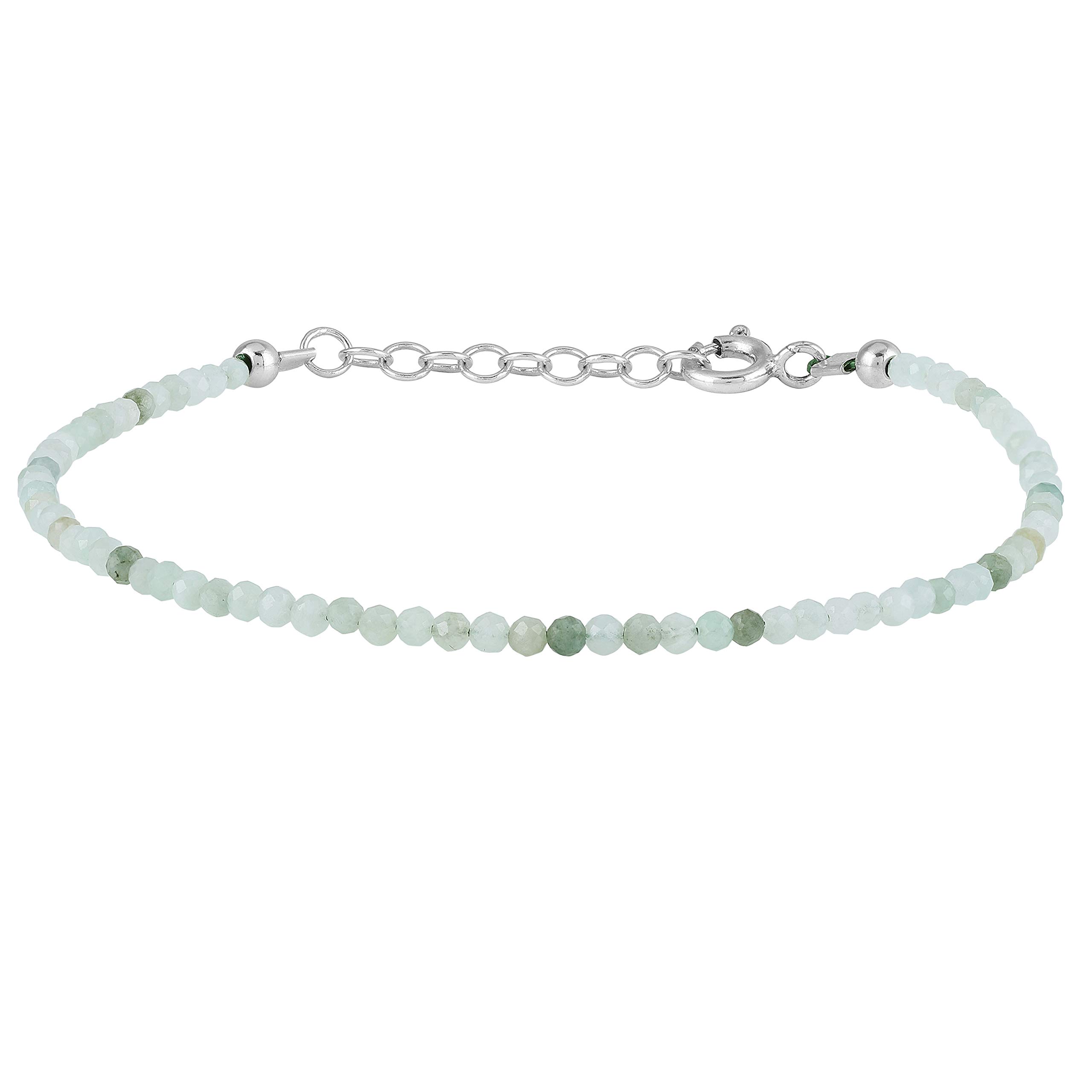 Jade Bracelet - Natural Burnish Jade Bracelet For Women With 925 sterling silver chain Handmade Natural Gemstone Beads Bracelet For Her - 22cm