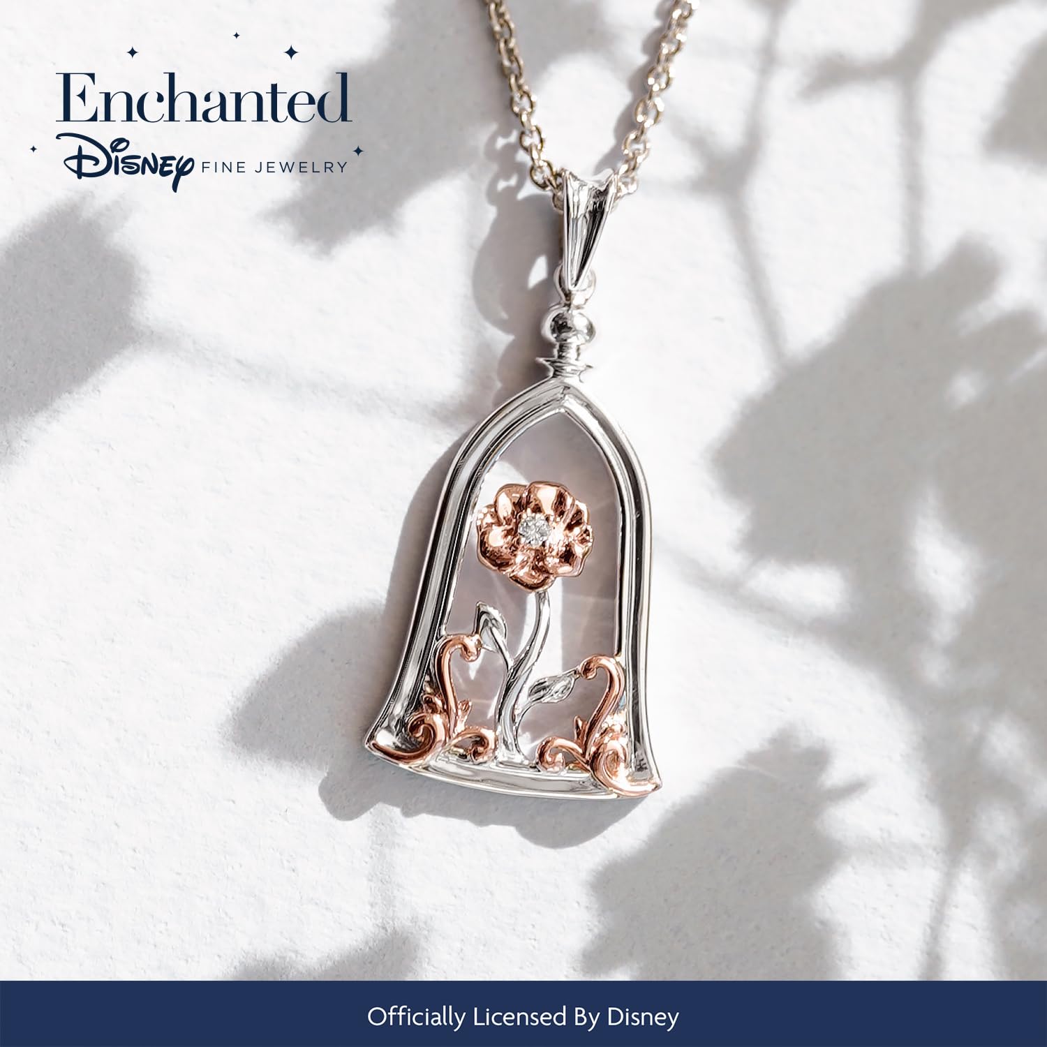 Jewelili Enchanted Disney Fine Jewelry 14K Rose Gold Over Sterling Silver Diamond Accent Belle Rose Jar Pendant
