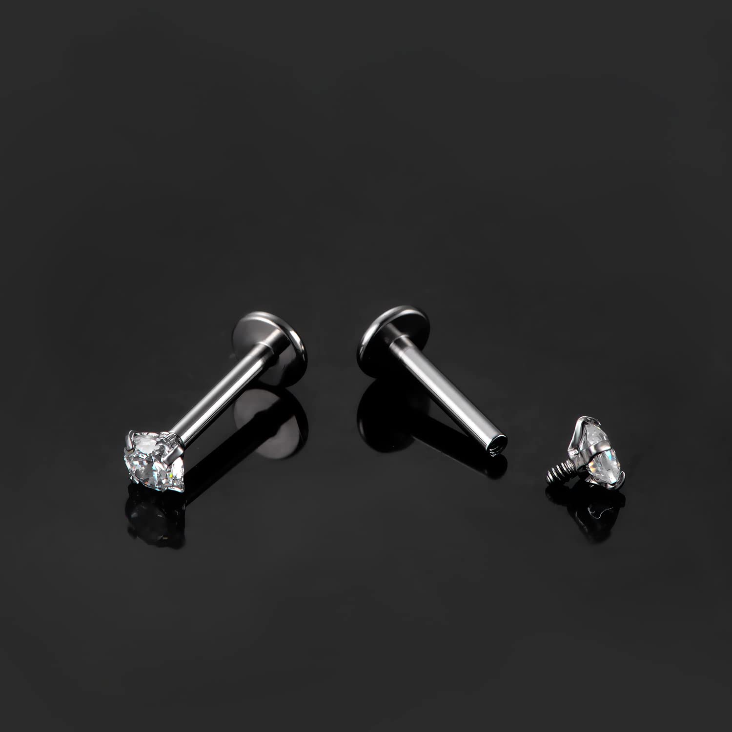 kingdot G23 Titanium 16G Threaded Cubic Zirconia Labret Piercing Lip Stud Tragus Flat Back Earring – Best for Monroe Lip Rings, Tragus Helix Earrings, and Conch Piercing Jewelry