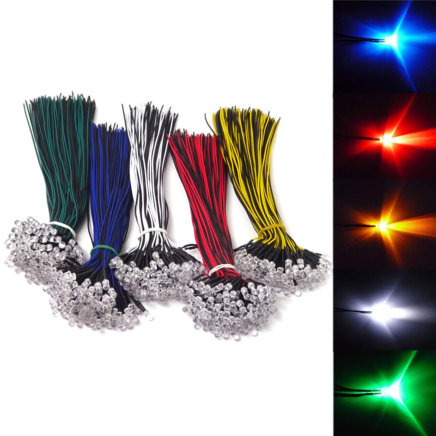 Honbay 50pcs Mixed Colour 5mm LEDs Pre Wired Light 12V 20cm Bulb