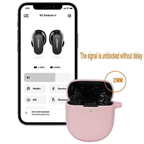 Silicone Case for Bose QuietComfort Earbuds II 2022, Silicone Protective Cover Skin for Quietcomfort Earbuds II with Carabiner(Pink)