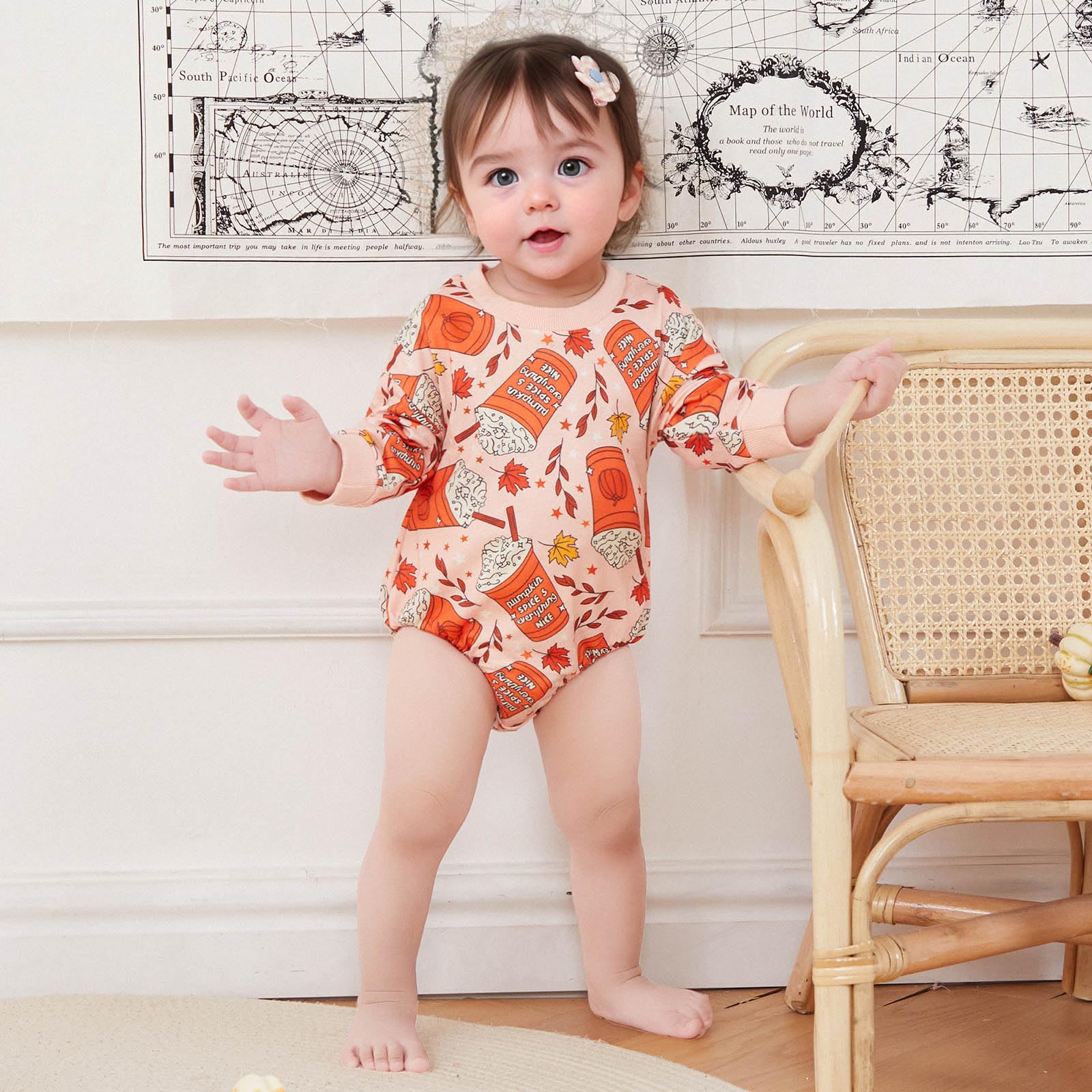 Halloween Newborn Baby Girl Outfit Pumpkin Sweatshirt Romper Long Sleeve Onesie Jumpsuit Infant Fall Winter Clothes (Milk Tea, 0-3 Months)