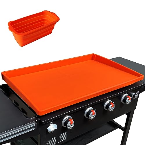 Silicone Griddle Mat with Grease Cup Liners for Blackstone 36 inch, Griddle Cover Mat, Food Grade Silicone Grill Mat, Upgraded Full Wrap-Around Protection, All Season Cooking Protective Cover Mats