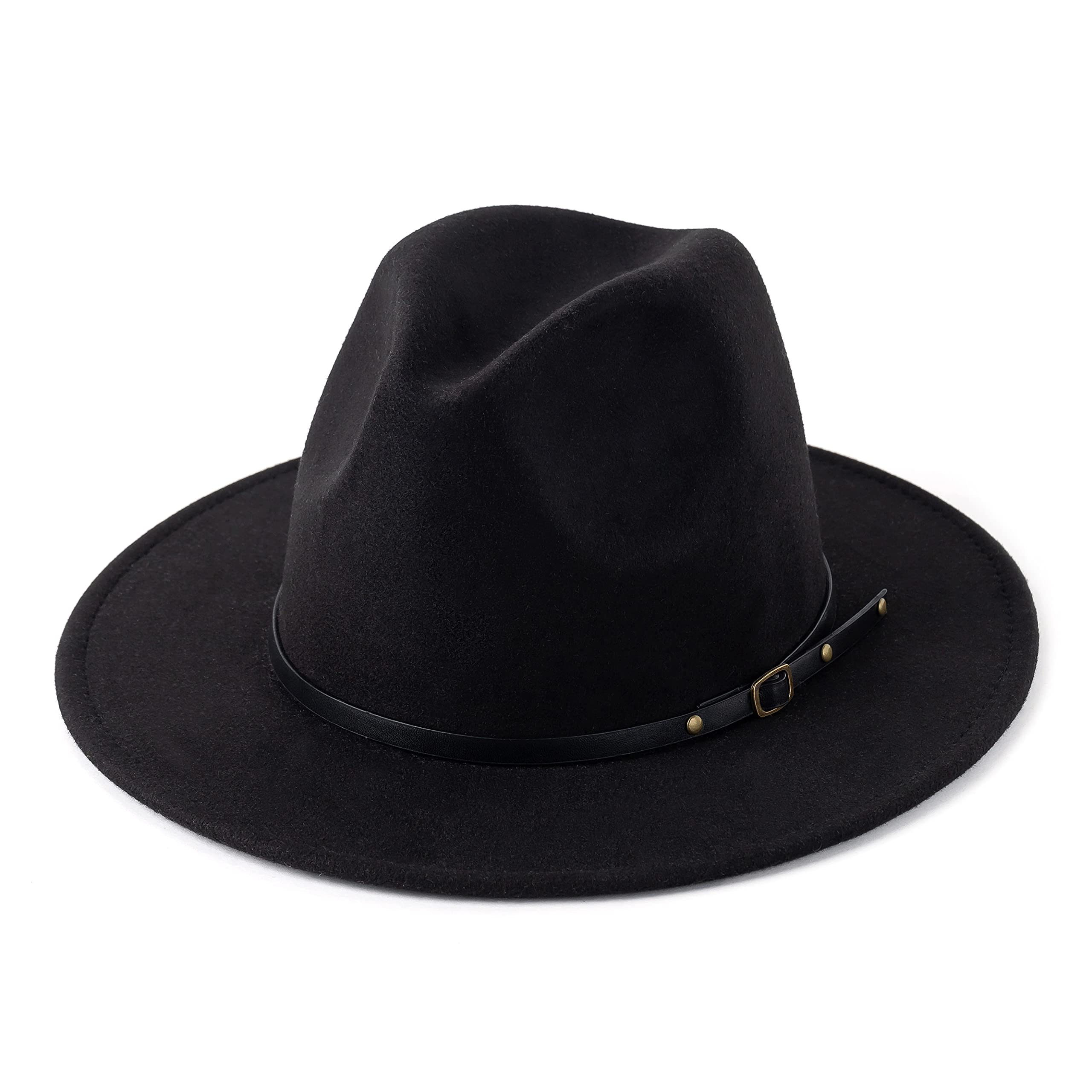 HUDANHUWEI Women's Classic Wide Brim Fedora Hat with Belt Buckle Felt Panama Hat Yellow