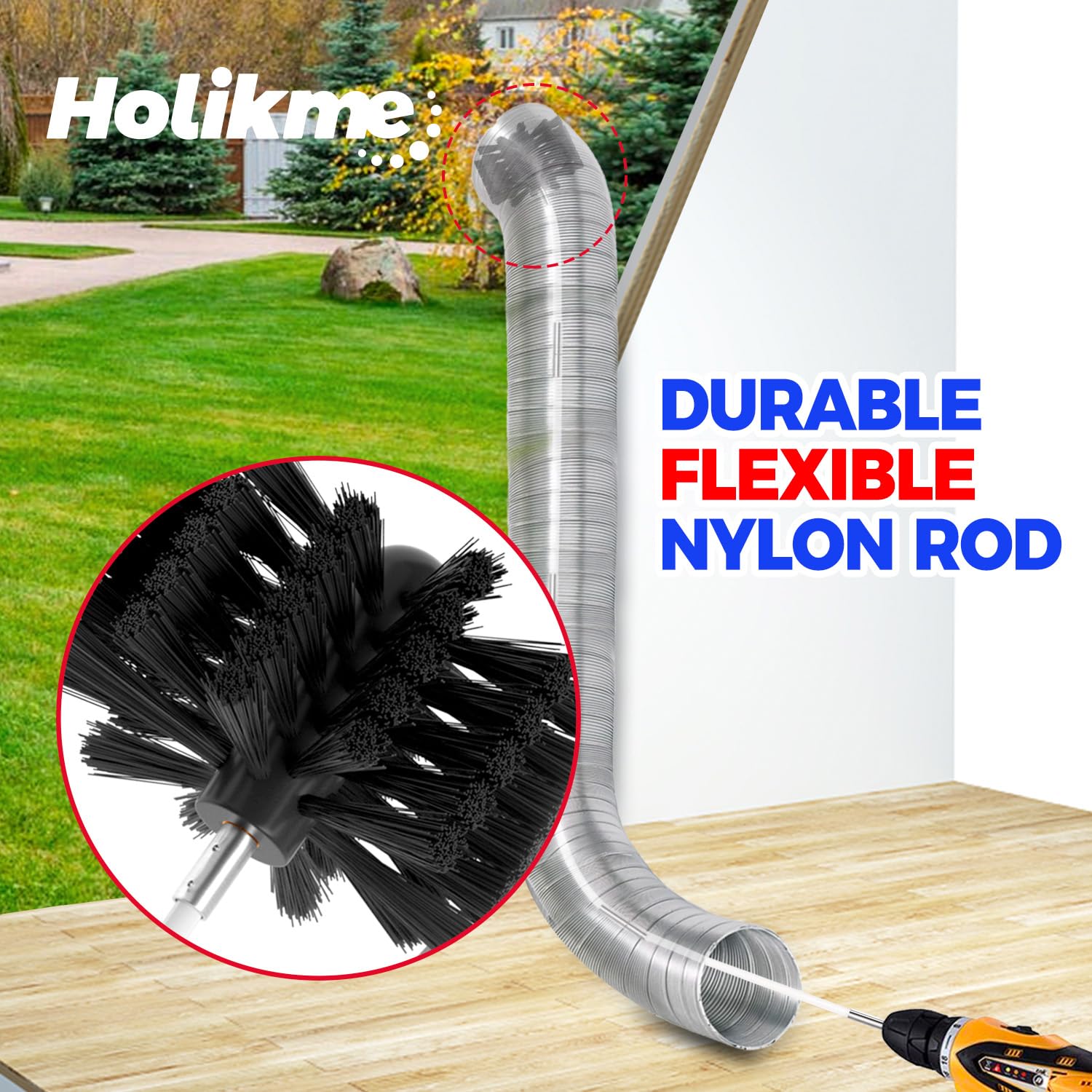 Holikme 9 Pieces 40 Feet Dryer Vent Cleaner Kit, Dryer Cleaning Tools & Lint Remover Sets, Include Flexible Lint Brush with Drill Attachment, Laundry Lint Vacuum Hose, Clothes Dryer Lint Trap Brush