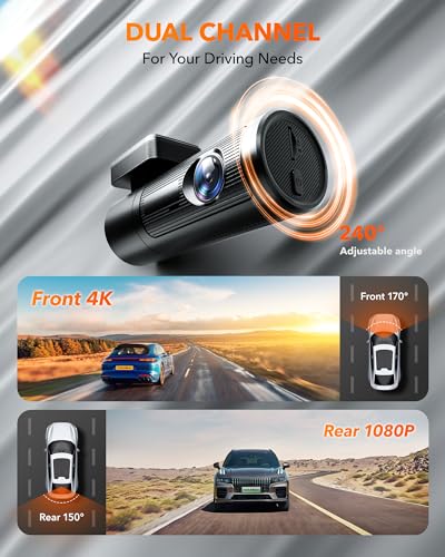 WOLFBOX 4K Dash Cam Front and Rear, Dash Cam with GPS WiFi UHD 2160P/1600P + 1080P,Dash Camera for Cars with 32G SD Card, WDR, Night Vision, Loop Recording,170°FOV