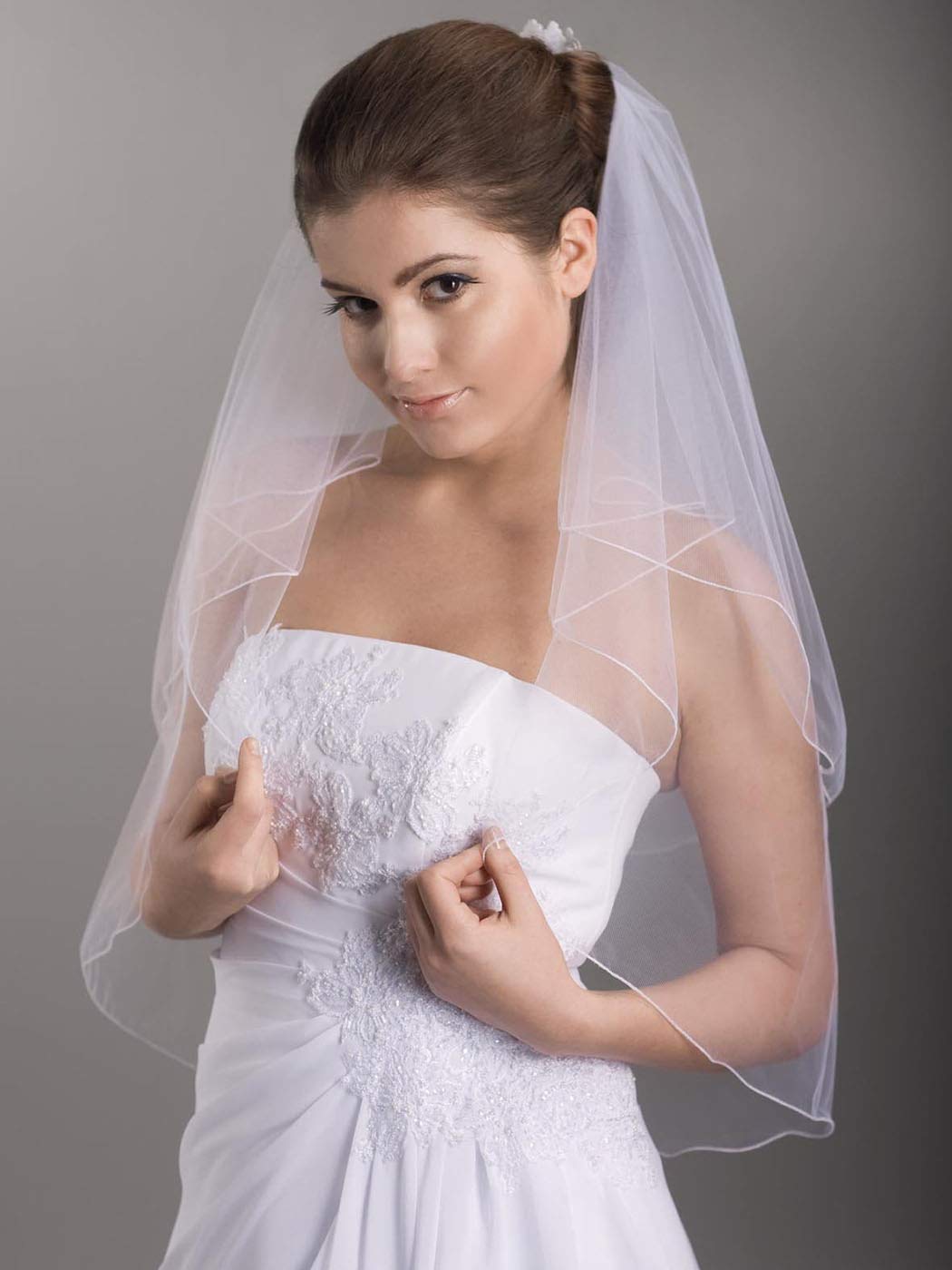 HEREAD 2-Tier Wedding Veil Waist Length Short Bride Hair Accessoies Bridal Tulle with Comb and Pencil Edge (Ivory)