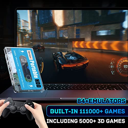 Kinhank 500G Portable External Game Hard Drive Disk, Built-in 111000+ Games, Batocera 33 Game System, for Laptop/PC/Windows, 2 Gamepads (2 Gamepads)