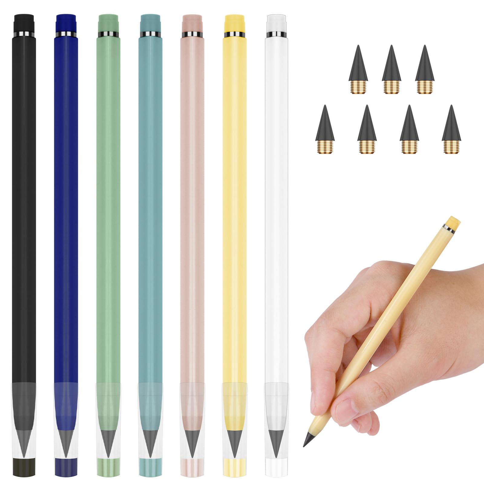 HOTUT Infinity Pencil,7PCS Inkless Pencil Forever Pencil with 7 Replaceable Nibs NO-Sharpening Pencils for Kids for Writing Drawing Students Home Office School Supplies